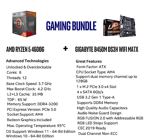 AMD Ryzen 5 4600G 6-Core 12-Thread Unlocked Desktop Processor with Wraith Stealth Cooler Bundle with GIGABYTE B450M DS3H WiFi MATX AM4 Gaming Motherboard