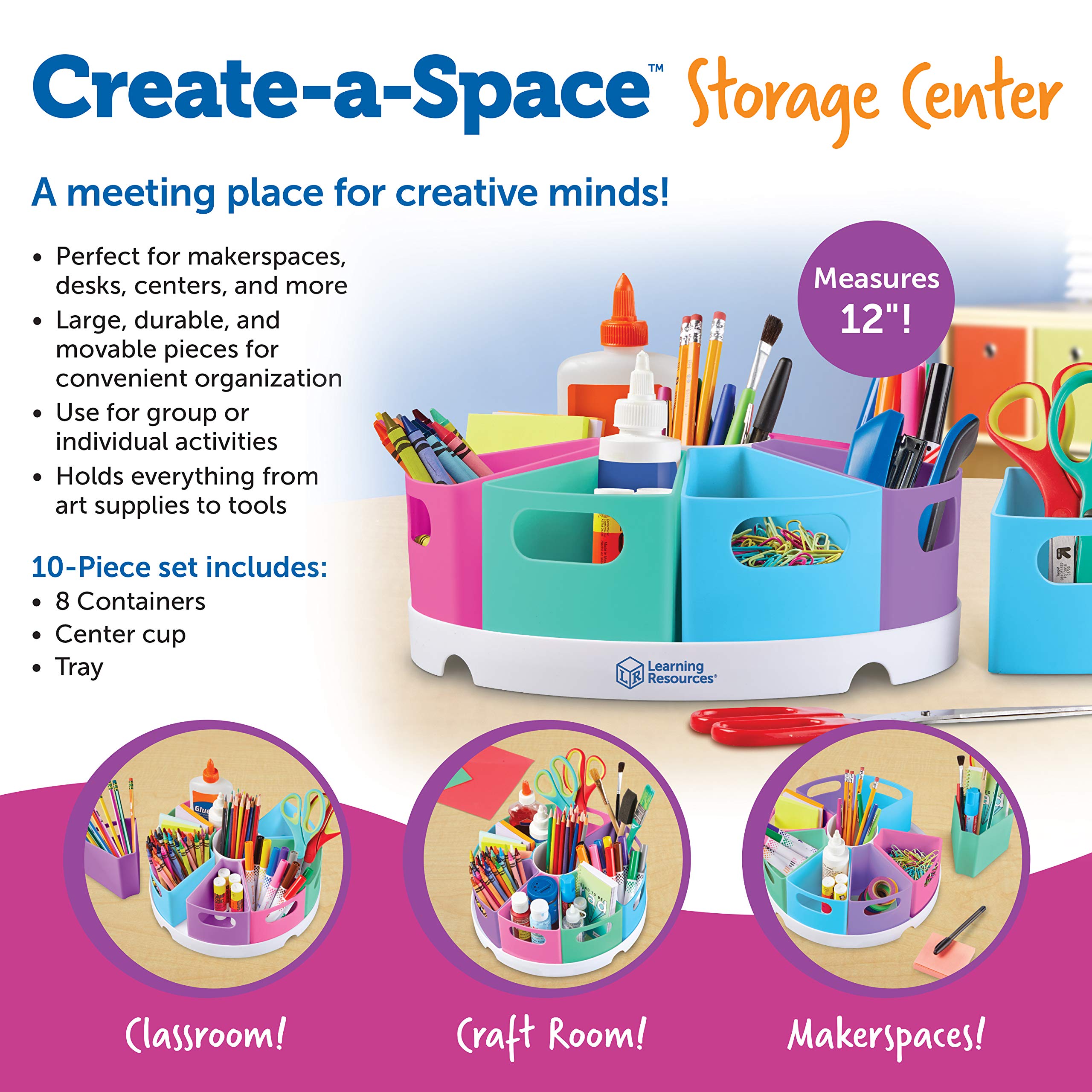 Learning Resources Create-a-Space Storage Center, 10 Piece set - Desk Organizer for Kids, Art Organizer for Kids, Crayon Organizer, Homeschool Organizers and Storage