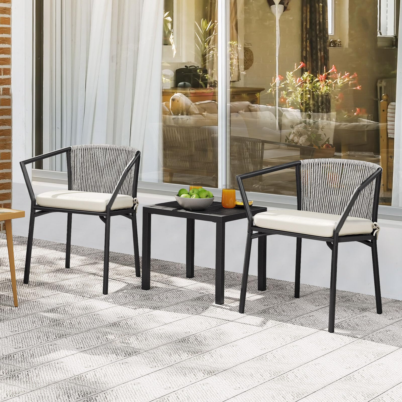 3 Pcs Patio Wicker Conversation Furniture Set for Bistro Balcony Indoor Outdoor Beige