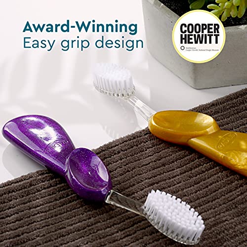RADIUS Big Brush BPA Free & ADA Accepted Toothbrush Designed to Improve Gum Health & Reduce Gum Issues - Right Hand - Gold - Pack of 1