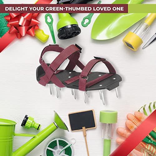 PLANTNOMICS Lawn Aerator Shoes with Hook-and-Loop Straps, Pre-Assembled, Fully Adjustable, One-Size-Fits-All – Lawn and Garden Tool Reduces Thatch, Revives Soil Health (Maroon)
