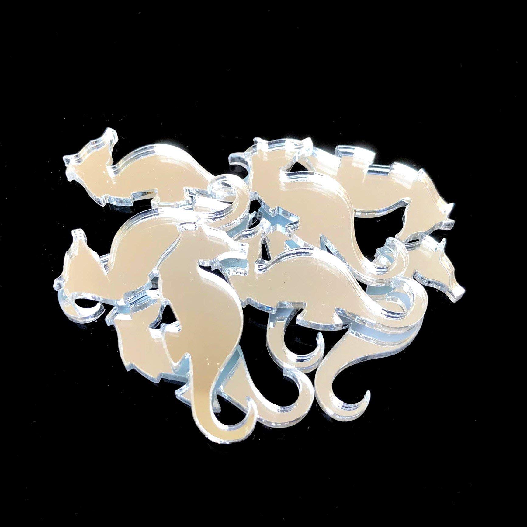 Super Cool Creations Seahorse Shaped Crafting Mirrors, Set of 10, Many Colours, Shatterproof Acrylic, Light Grey, Pack of 10 x 3cm