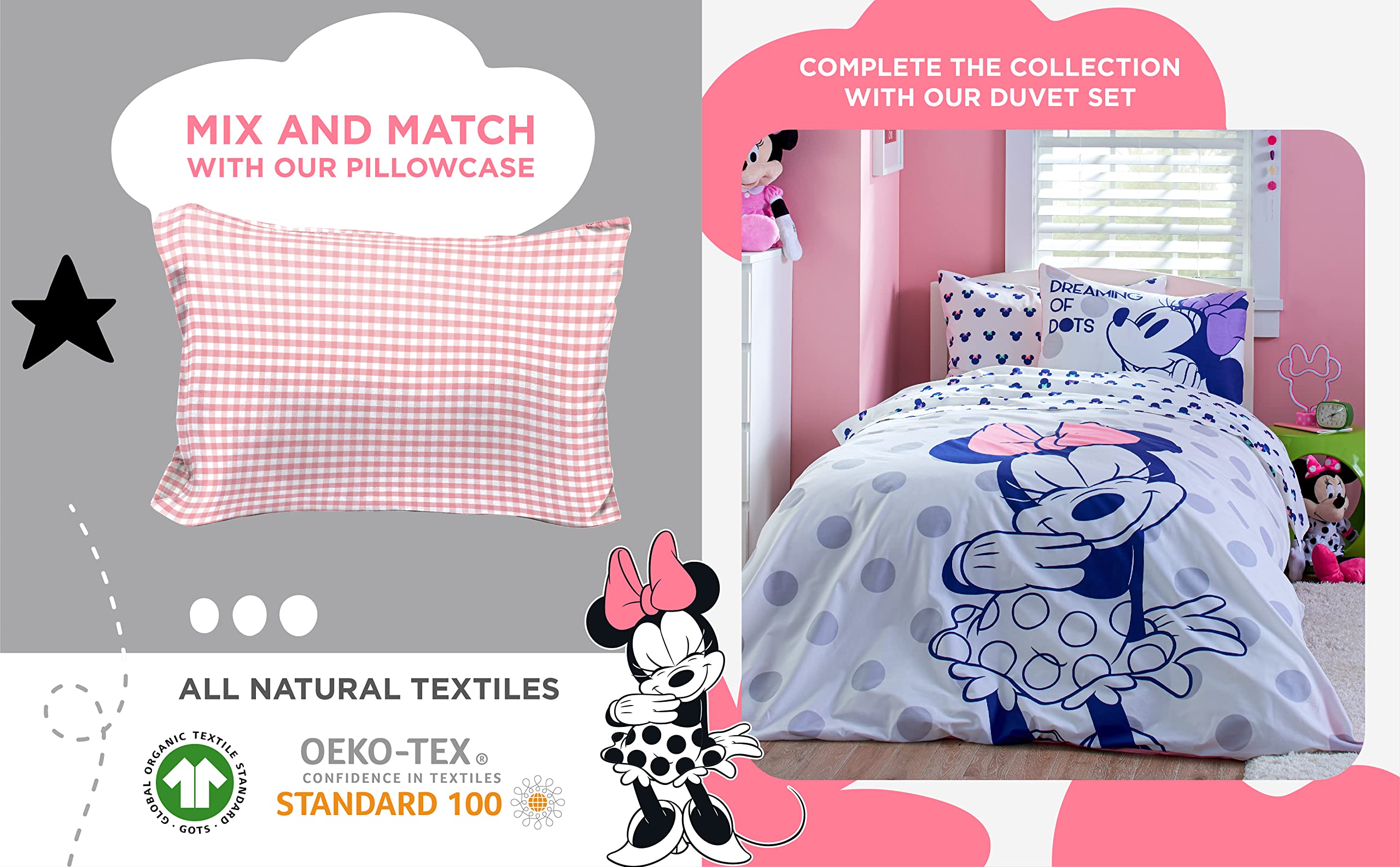 Saturday Park Disney Minnie Mouse Dreaming of Dots Twin Sheet Set - 3 Piece 100% Organic Cotton Sheets - GOTS & Oeko-TEX Certified (Disney Official)