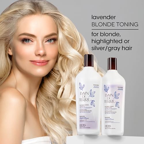 Bain de Terre Lavender Blonde Toning Shampoo, Neutralize Brassy Tones for Cool Blonde, Highlighted or Gray Hair, with Argan & Monoi Oils, Paraben-Free, Vegan, 13.5 Fl Oz