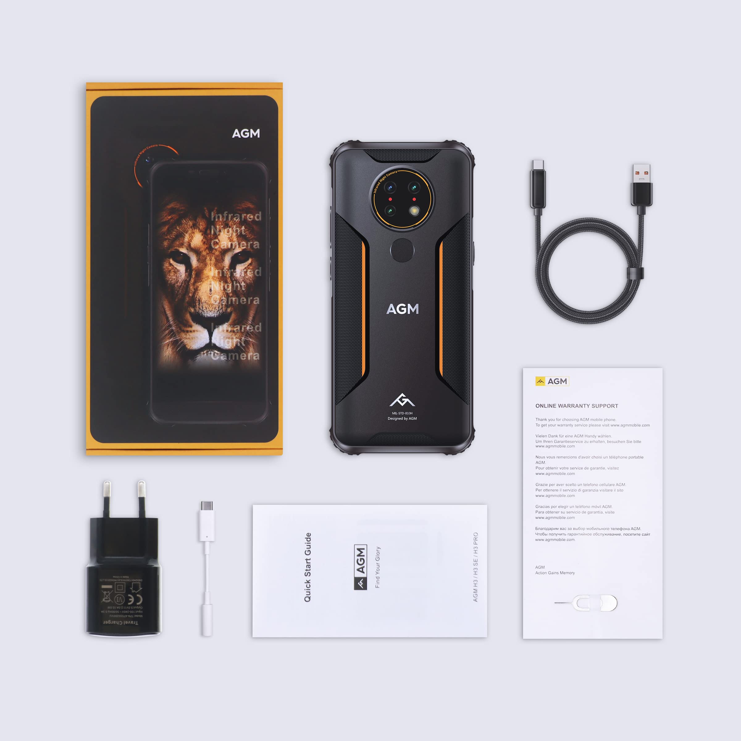 AGM H3 Rugged Smartphone, Rugged Phone Unlocked Android 11 4G LTE, 13MP Infrared Night Quad Camera, IP68/IP69K Waterproof, 5.7" HD+ Screen 4GB+64GB, 5400mAh Battery, 2W Loud Speaker/PTT/GPS/NFC Black