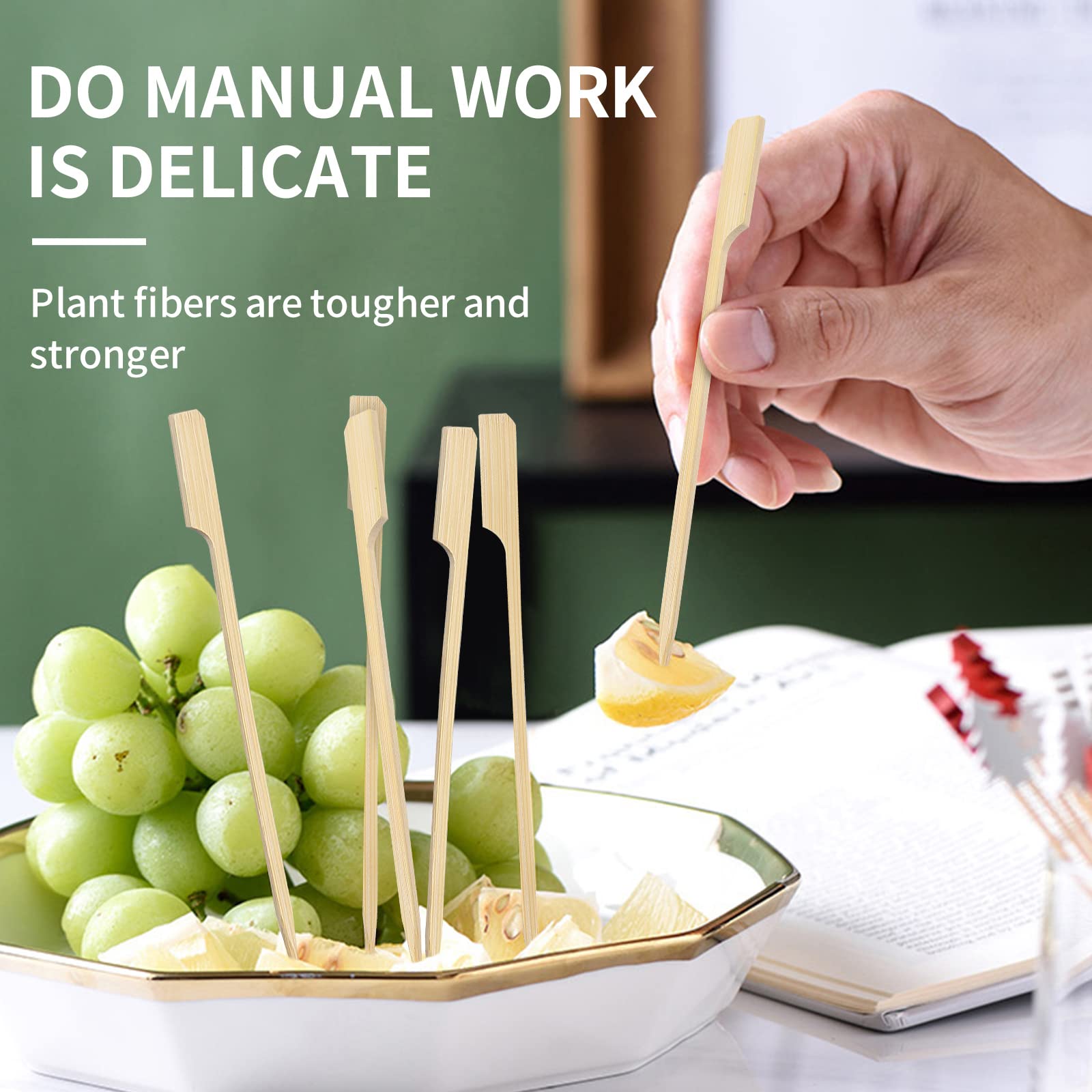 6 inch 200PCS Bamboo wood wooden Paddle Picks Skewers for Cocktail, Appetiser, Cast iron Grilling, Yakitori, Shabu Shabu, Hot pot, Fruit Kabobs, Sandwich, Barbeque Snacks