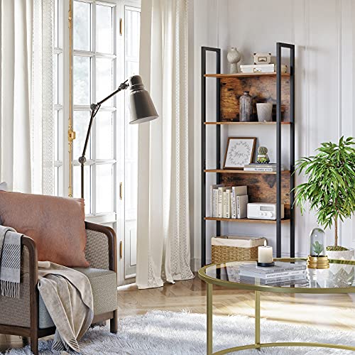VASAGLE ALINRU Storage Shelf, Bookshelf with 5 Shelves, Steel Frame, for Living Room, Entryway, Office, Industrial Style, Rustic Brown and Black ULLS025B01, 24.4”L x 9.4”W x 65”H (62 x 24 x 165 cm)