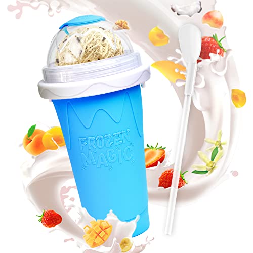 KTEBO Frozen Magic Slushy Cup, Smoothie Cups with Lids and Straws, Slushie Maker Cup is Cool Stuff Things, Fasting Cooling Make Milkshake smoothie Freeze Beer - TIKT0K Trend Items Cool Gadgets-Blue