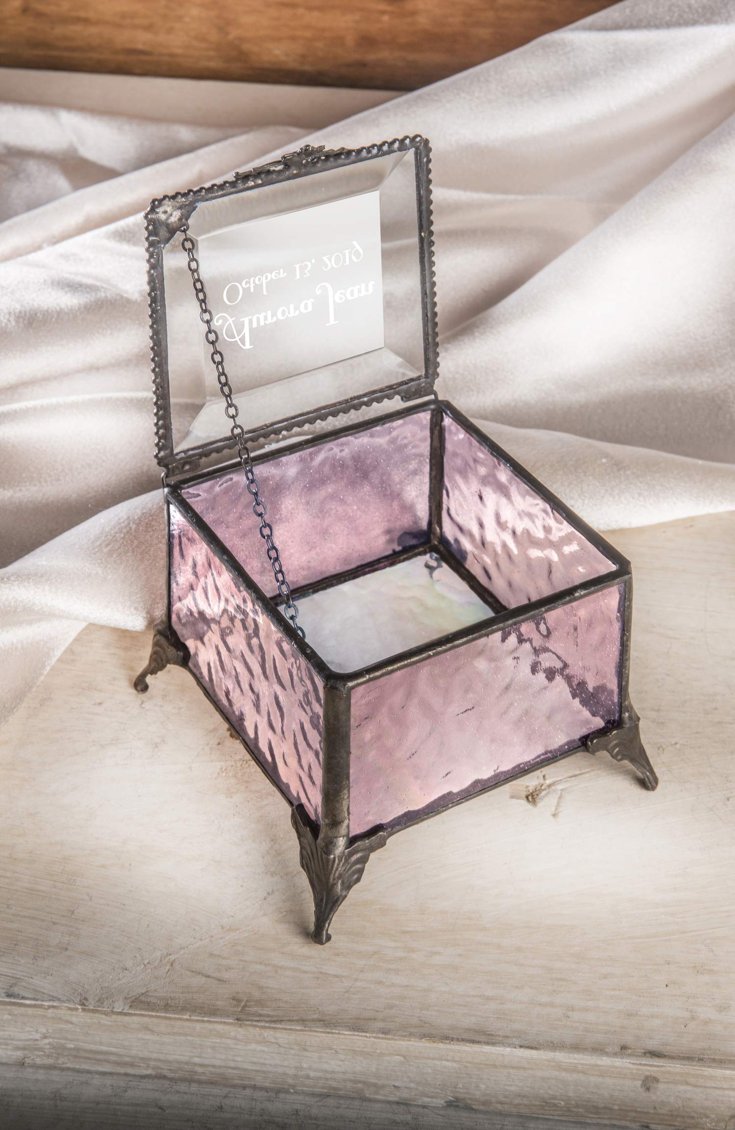 Personalized Baby Keepsake Box Customized Baptism Christening Gift Engraved Glass Jewelry Trinket J Devlin Box EB217-2 (Pink)