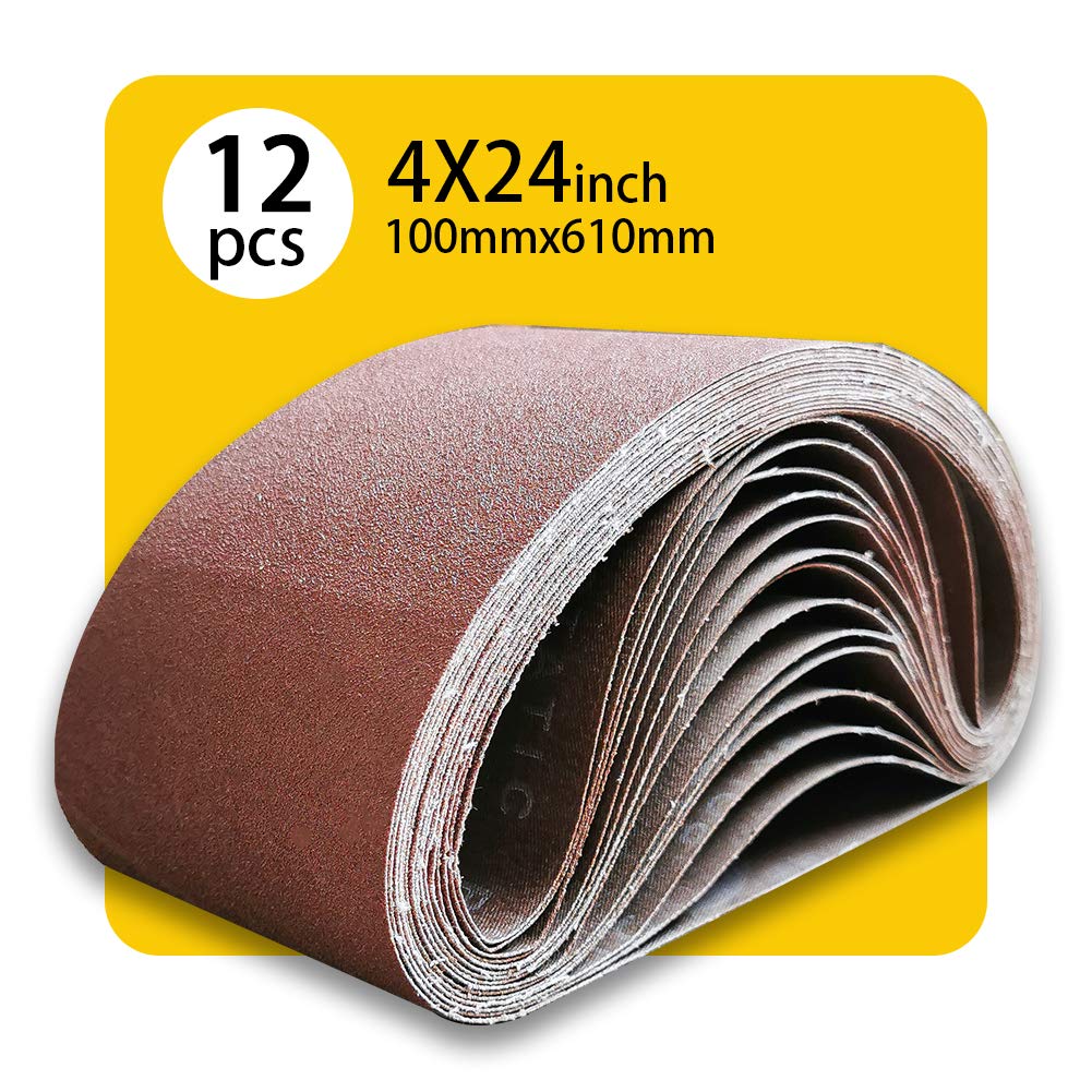 4 x 24 Inch 80 Grit Sanding Belt | Premium Aluminum Oxide Sanding Belt | Premium Sander Sandpaper β 12 Pack