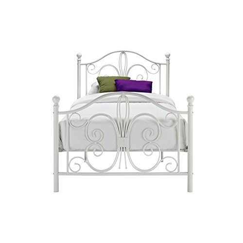 DHP Bombay Metal Platform Bed with Parisian Style Headboard and Footboard, Adjustable Base Height for Underbed Storage, No Box Spring Needed, Twin, White