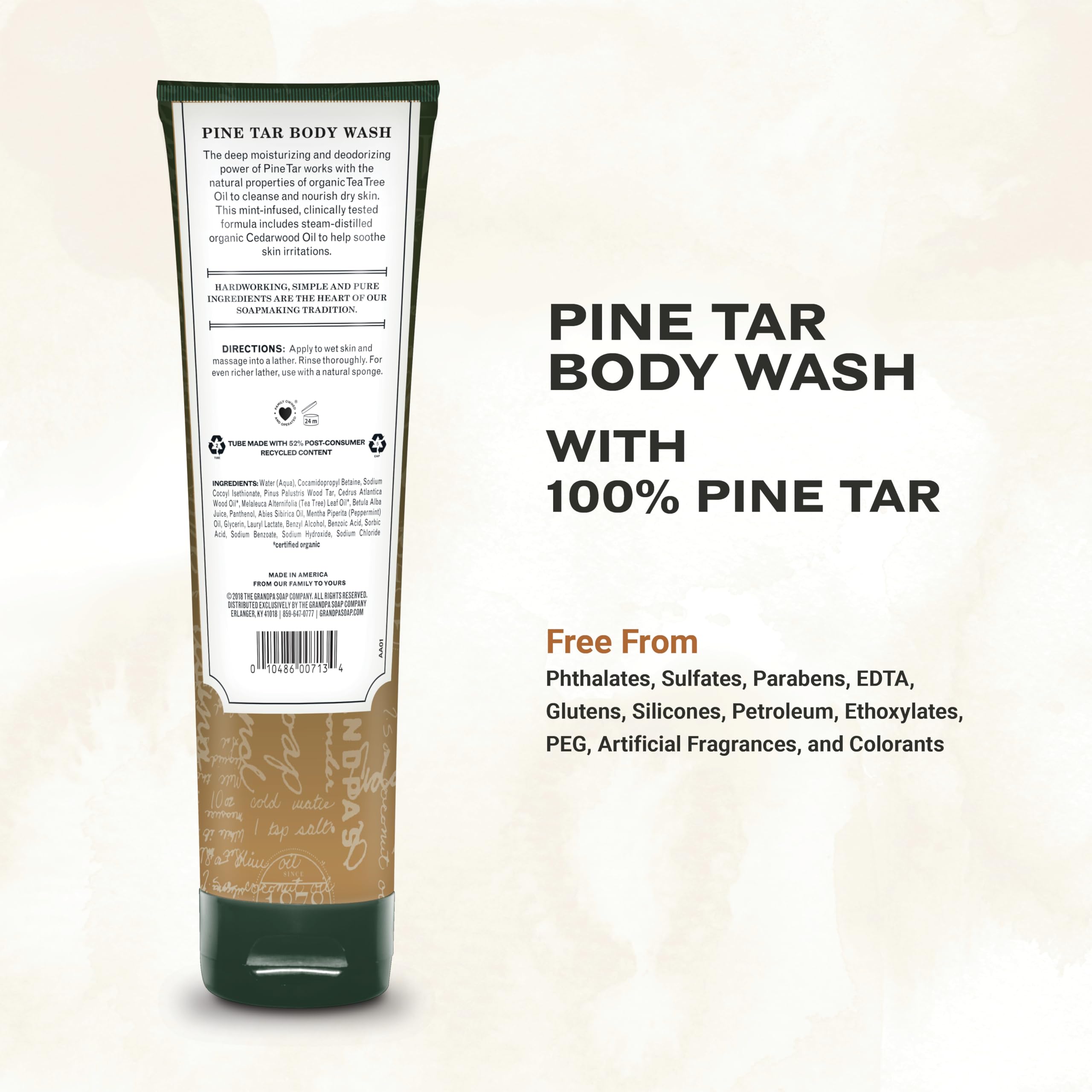 The Grandpa Soap Company Pine Tar Body Wash - Dermatologist Recommended to Cleanse & Moisturize Irritated Skin, Deodorizing Power, With Pine Tar & Tea Tree Oil, 9.5 Fl Oz