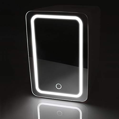LED Lighted Mini Fridge with Mirror Door, White