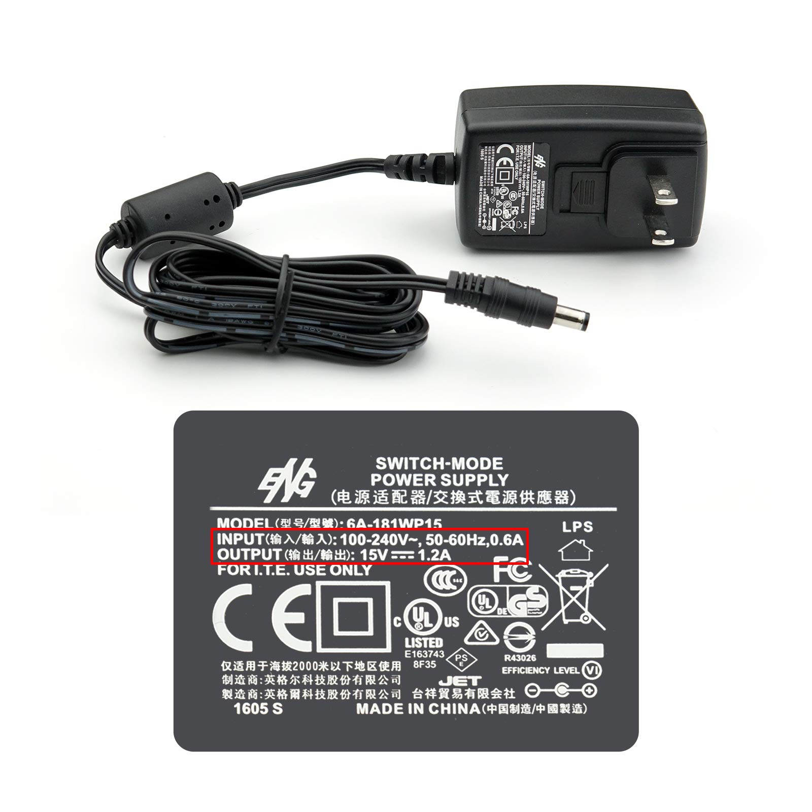 Plustek Power Adapter 15V 1.2A for OpticFilm 8100, 8200i SE, 8200i Ai, 8300i, 7400,7500 and 7600 Series use.