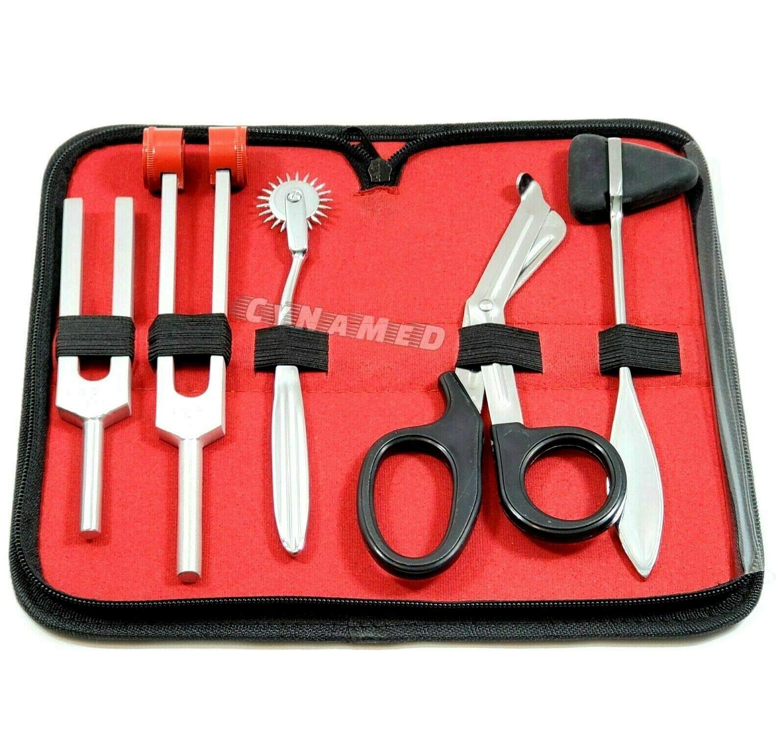 New 5 Piece Student Diagnostic Kit - Reflex Taylor Hammer and Tuning Fork Set C 128 and C 512. Includes Wartenberg Pinwheel, Premium Steel Bandage Scissor 7.5β Black