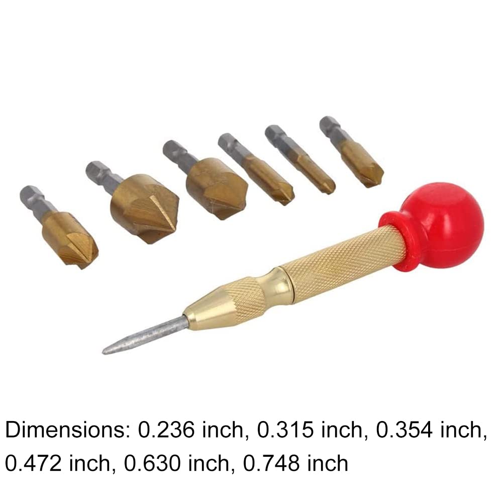 Utoolmart Countersink Drill Bit Set with Center Punch HSS 90 Degree 1/4 inches Hex Shank 5 Flute Bit 6mm-19mm
