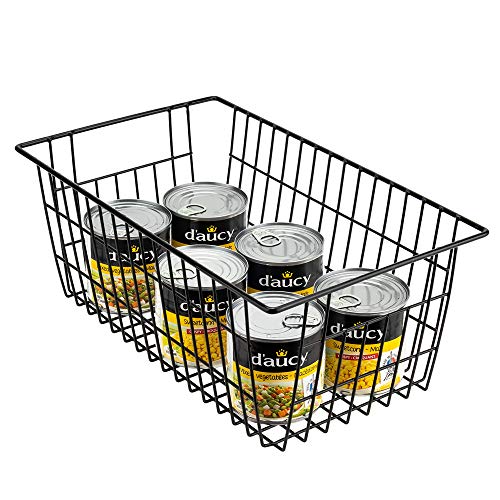 SANNO Freezer Baskets Wire Storage Baskets Closet Baskets Bin Farmhouse Organizer Storage Bins Large Organizer Bins for Home, Office, Bathroom, Pantry Organization Storage -Black Set of 2, 15.7"