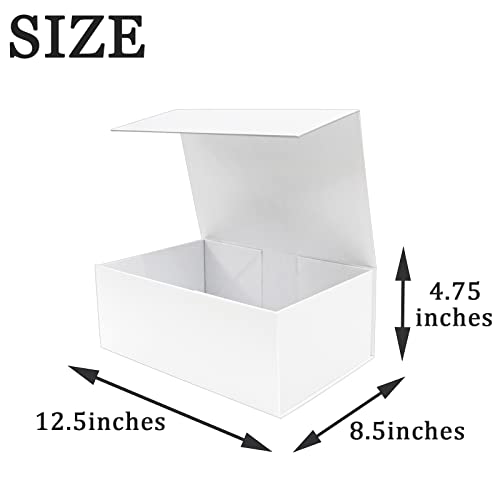 AuroWish 3 Pack Large Gift Box for Present, 12.5 x 8.5 x 4.75 Inches, White Gift Box with Magnetic Lid, Collapsible Gift Box with Ribbons, Gift boxes with Lids for Christmas, Bridesmaid Proposal, Wedding, Birthday