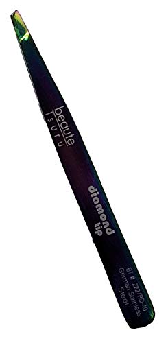 Professional Diamond Tip Eyebrow Tweezers (Rainbow Titanium Finish Slant Tip Tweezer BT2227DR 4.0)