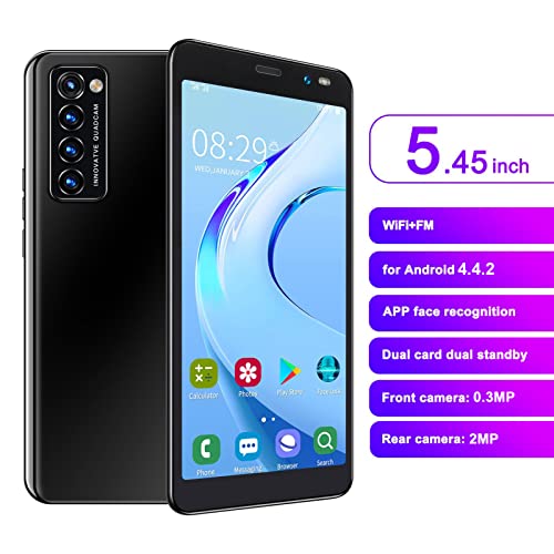 Hilitand 5.45 inch Smartphone, HD Full Screen Unlocked Cell Phones, for Android 4.4.2 Face Fingerprint Smart Phone, 512MB/4GB, HD Camera Mobil Phone, 1500mAh Battery, 128GB Extension (Black)