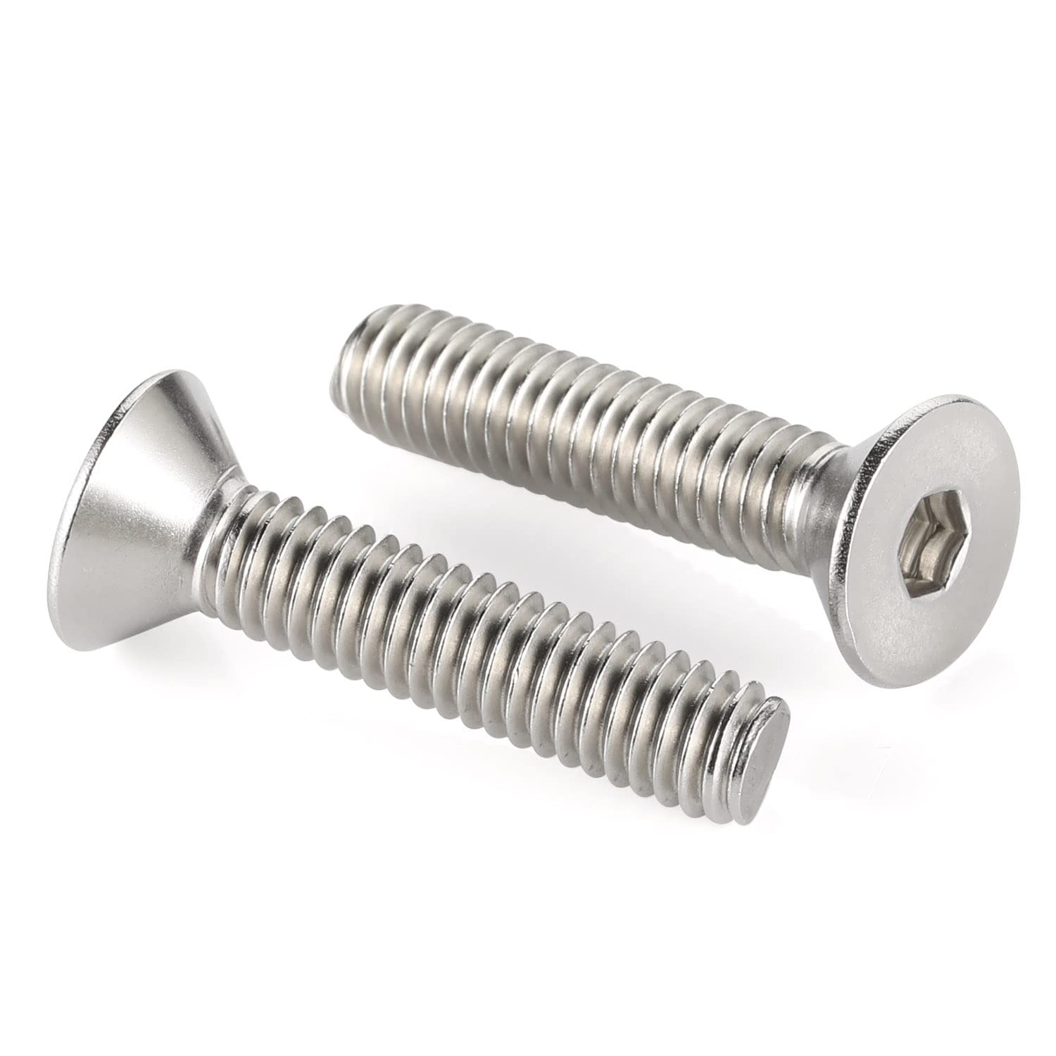 3/8-16 x 1-1/4" Flat Head Socket Cap Screw, Allen Socket Drive Full Thread Screw Bolts, Stainless Steel 304(16-8), Bright Finish, Quantity 10