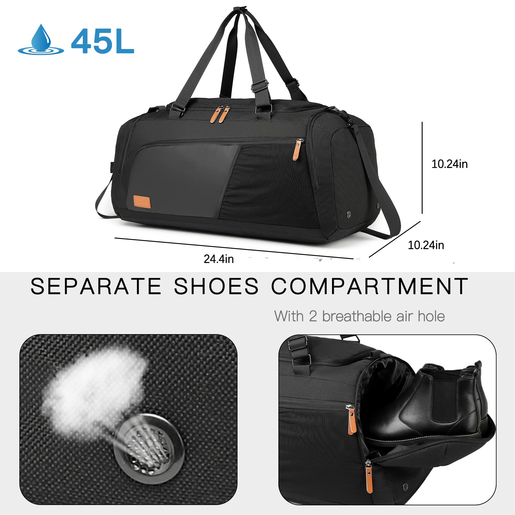 40L Travel Duffle Bag for Men,Waterproof Gym Duffel Bag with Wet Pocket & Shoes Compartment Weekender Overnight Backpack for Traveling Duffel Bag Backpack for Women