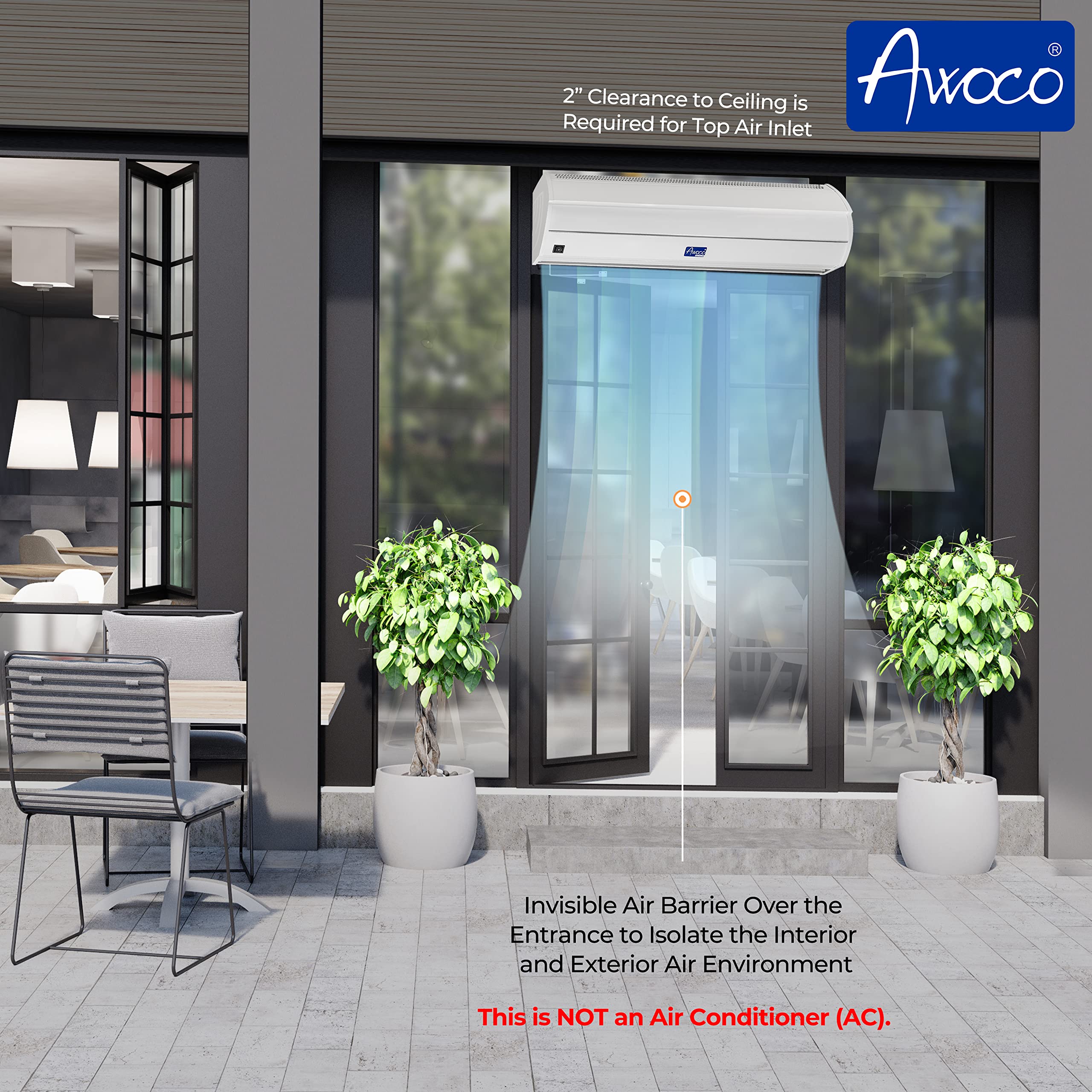 Awoco 36" Elegant 2 Speeds 900 CFM Unheated Indoor Air Curtain with an Easy-Install Magnetic Door Switch