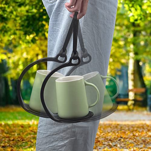 Adorila 2 Pack Anti Spill Drink Carrier, Unspillable Cup Carrier with Silicone Coaster, Mug Holder for Tea Cup, Coffee Mug, Soup Bowl (Black)