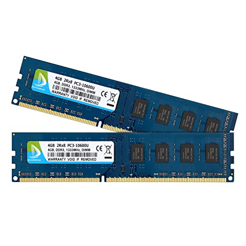 DUOMEIQI PC3 10600 DDR3 1333MHz Ram 8GB(2 X 4GB) PC3-10600U DIMM Memory DDR3-1333 Ram 8GB 1333mhz UDIMM 2RX8 CL9 1.5V 240 Pin Non-ECC Unbuffered for Desktop Computer Memory Module Upgrades