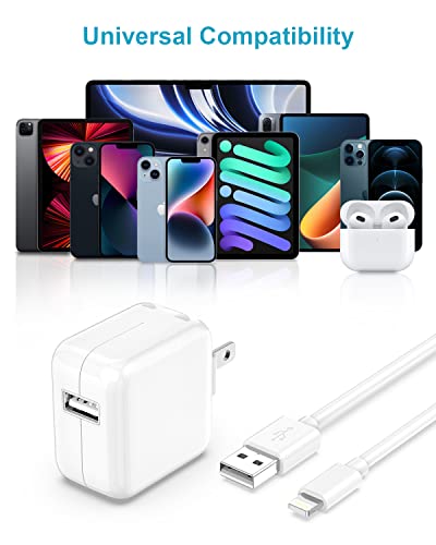 Apple iPad Charger Wall Charger and Cord 10 ft 2Set,12W iPad Charger Fast Charging Block & iPad Charger Cord 10 ft Apple Certified Lightning Cable for iPad 7th 8th 9th Generation,iPad Air/Mini,iPhone