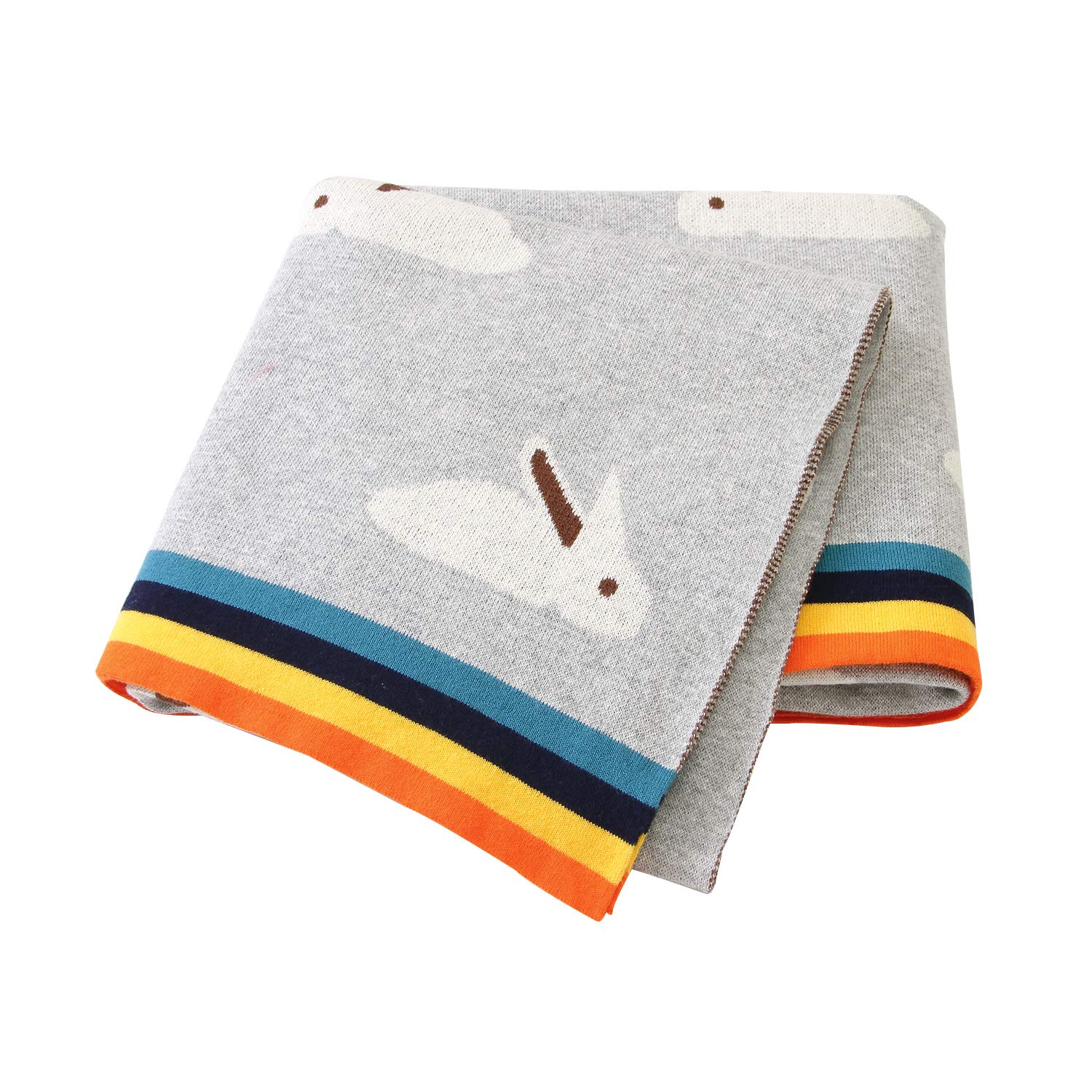 mimixiong 100% Cotton Baby Blanket Knitted Toddler Blanket Soft Cute with Cute Bunny Size 30 x 40 inches Grey