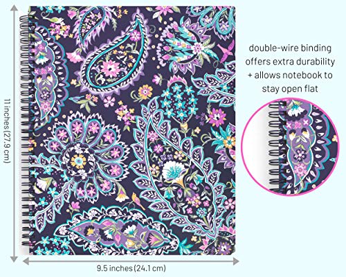 Vera Bradley Blue Large Spiral Notebook, College Ruled Paper, 11" x 9.5" with Pocket and 160 Lined Pages, French Paisley