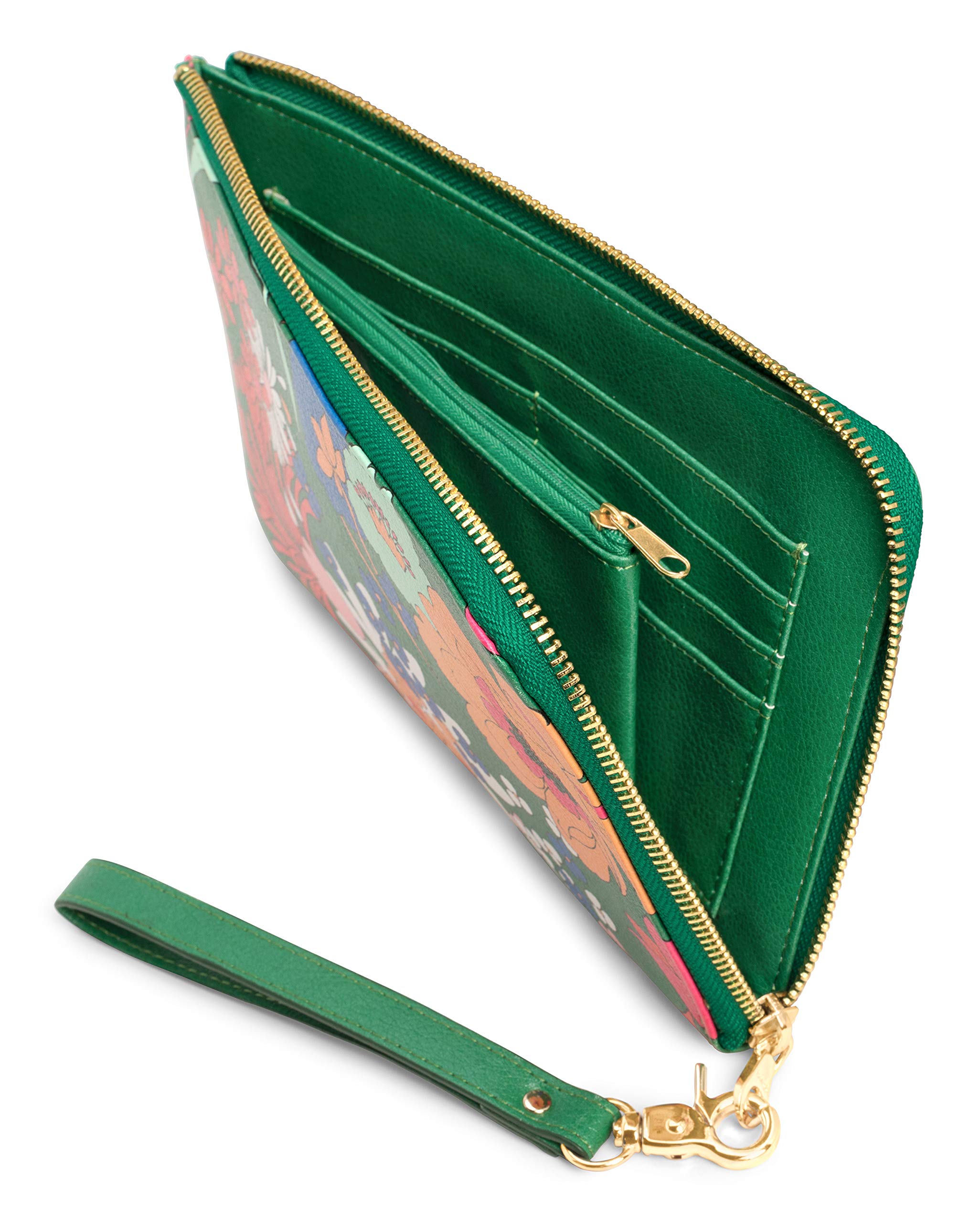 ban.do Women's Green Floral Getaway Travel Wallet Wristlet, Passport & Card/ID Holder with Removable Wrist Strap, Superbloom