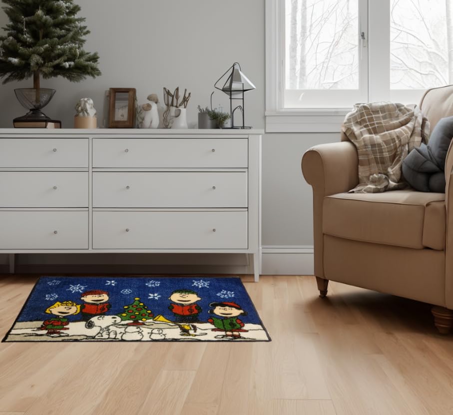Nourison Peanuts Characters Accent Rug, Holiday Caroling Around the Tree, Area Rug, 18 x 30 Inches