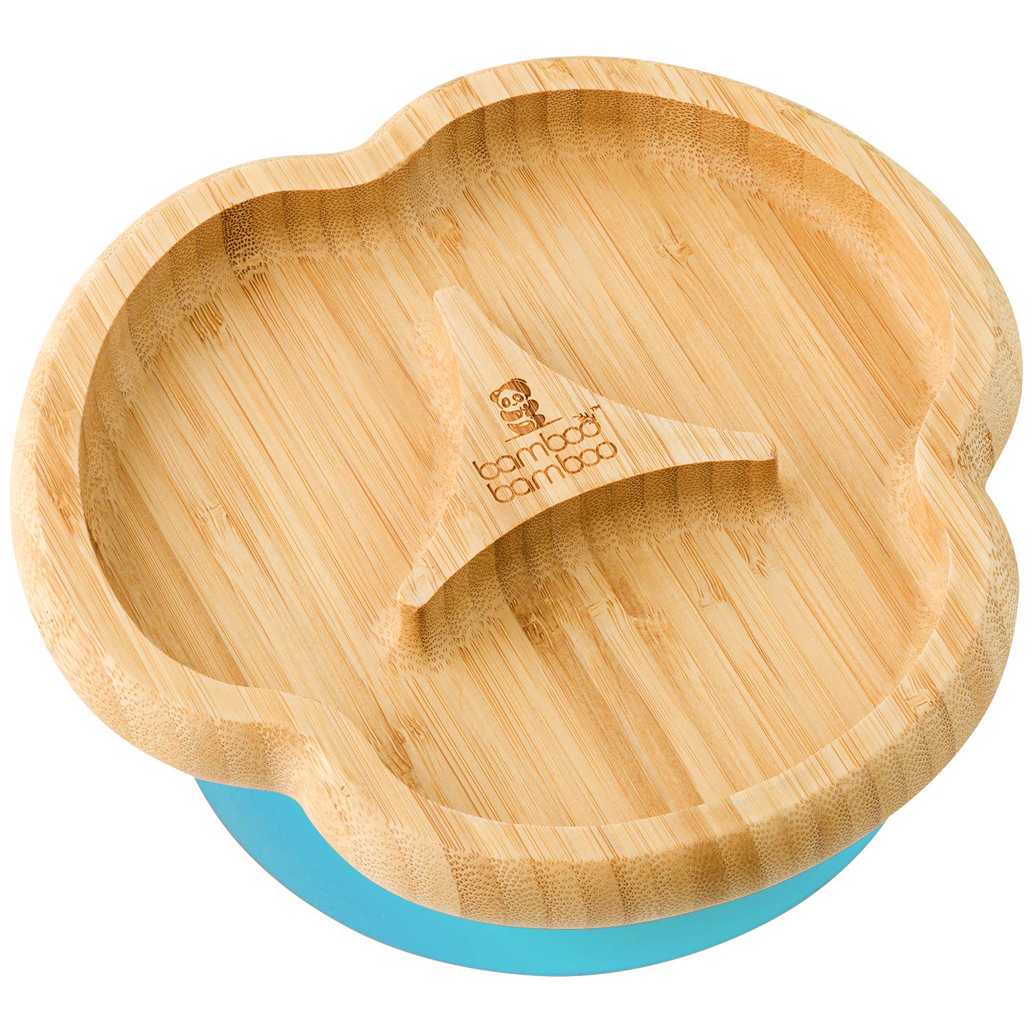Bamboo Baby Divider Plate with Suction - Kids and Toddler Suction Cup Plate for Babies, Non-toxic All-Natural Bamboo Baby Food Plate Stays Cool to the Touch for Baby-Led Weaning (Blue)