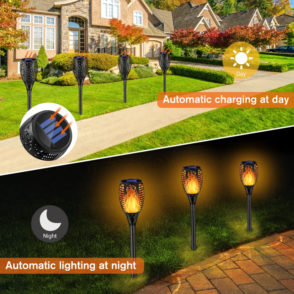 Arrinew Upgraded Outdoor Solar Torch Lights, 33 LED Solar Light Torches with Dancing Flickering Flame, Waterproof Landscape Decoration Lights for Garden Pathway Yard Patio Driveway (4 Pack)