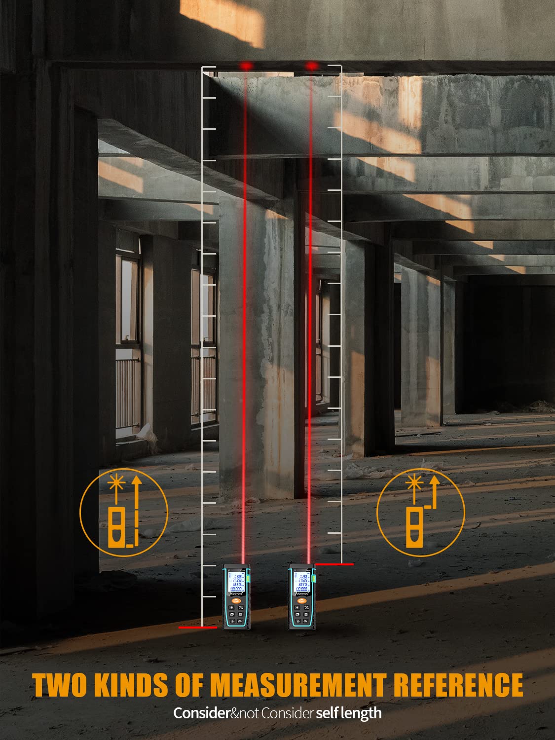 Aicevoos Laser Measure 328ft,Digital Laser Distance Meter, M/in/Ft Unit Switching Backlit LCD 4 Line Display IP54 Shockproof,Measure Distance, Area and Volume | 100M
