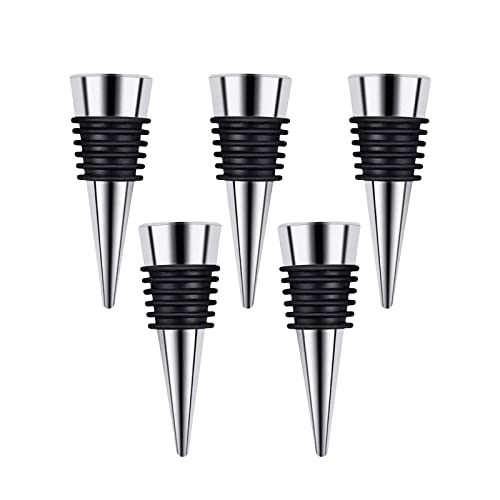 5 Pcs Wine Stoppers for Wine Bottles, Stainless Steel Wine Bottle Stopper, Reusable Wine Saver for Kitchen Bar Wedding, Keep Wine Fresh