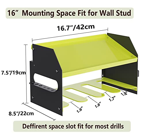 Drill Storage Rack,Power Tool Organizer Drill Holder Wall Mount, Drill Organizer for Garage, Workshop,Drill Bit Storage Shlef, Holds 4 Drills with Screws Box (Green-2 Layer)