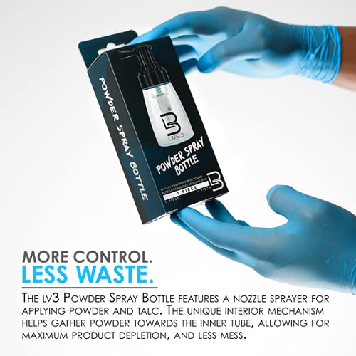 L3 Level 3 Powder Bottle Spray - for Applying Talc and Powder - Barber Supplies and Accessories - Comfortable to Hold and Spray - Level Three Spray Container, Black, Clear