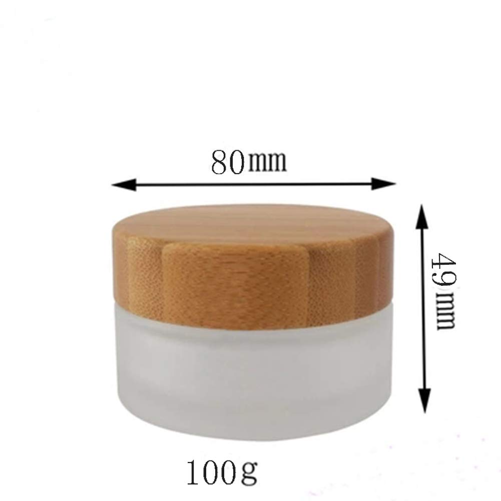 Frosted Glass Cream Jars,2 Pack 100ml/3.4oz,Natural Bamboo lids Empty Refillable Cosmetic Container Bottles Glass Cosmetic Sample Jars with lids for Face Cream Make Up Eye Shadow Travel