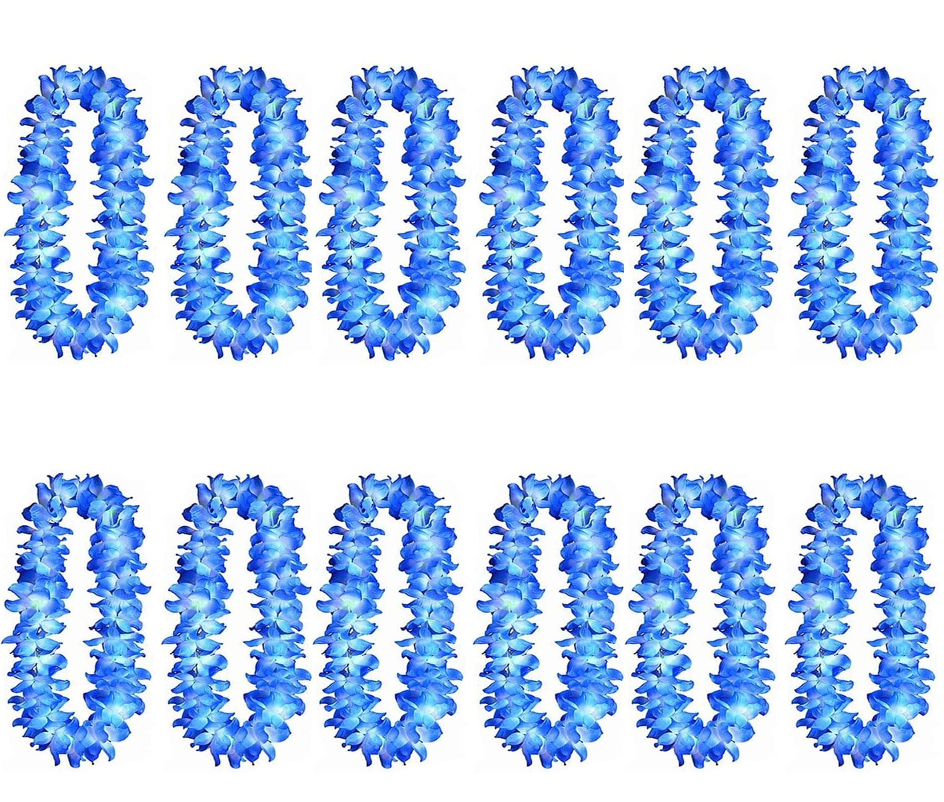 Thicken 41 Inch Blue Hawaiian Leis for Graduation Party, Dance Party, Photo Prop in Outdoors (12 Pcs)