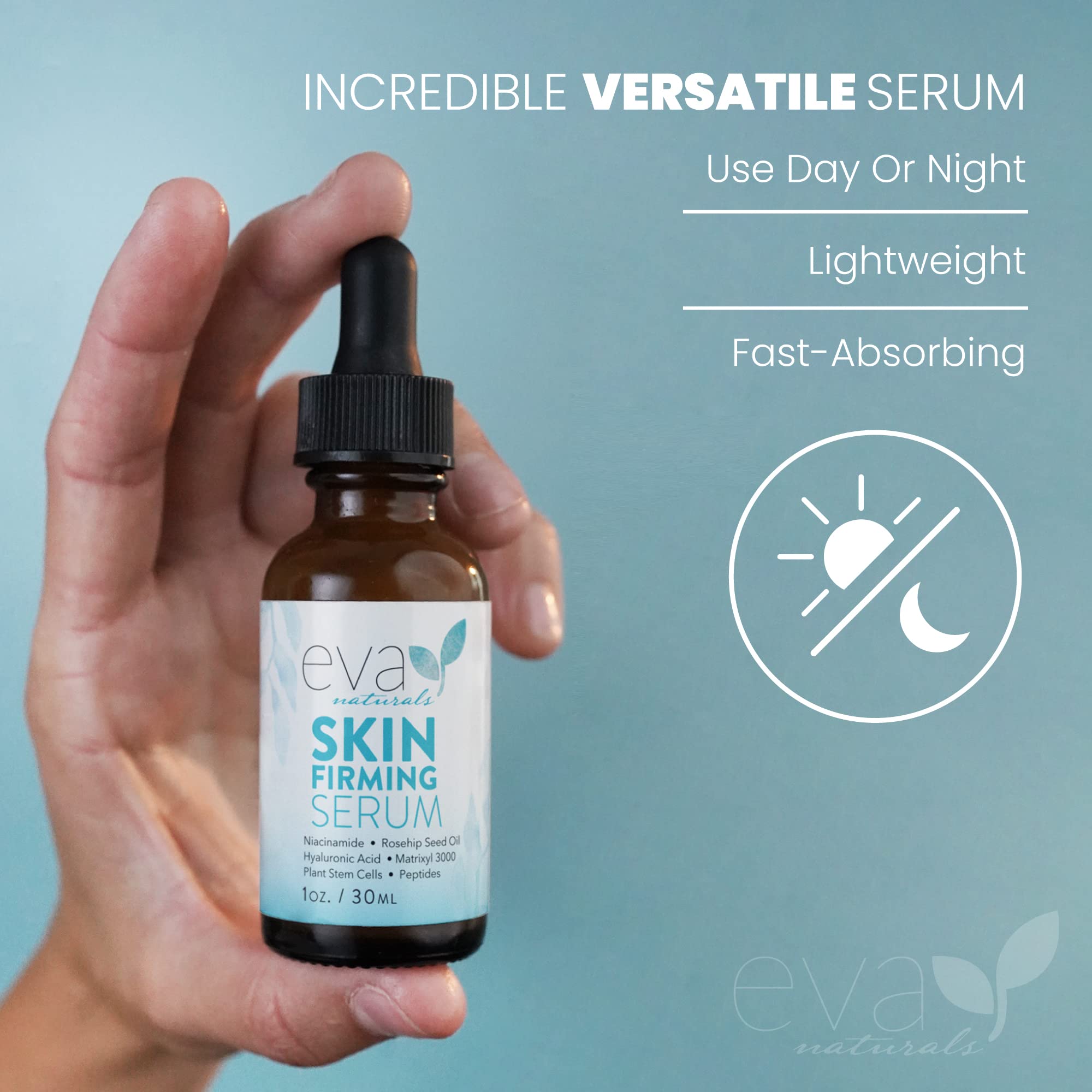Eva Naturals Skin Firming Serum with Niacinamide and Hyaluronic Acid, 1 oz