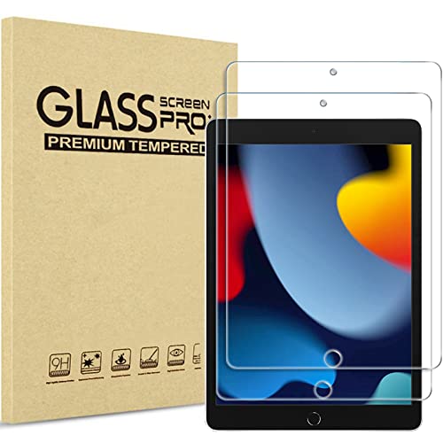 ProCase 2 Pack Screen Protector for iPad 9th 8th 7th Generation 10.2 Inch (2021/2020/2019), Tempered Glass Film for A2602 A2603 A2270 A2197 -Clear