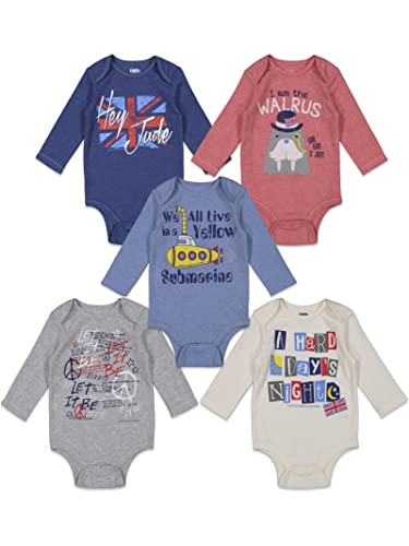 Lyrics by Lennon and McCartney Rock Band Baby Boys 5 Pack Long Sleeve Bodysuits 6-9 Months