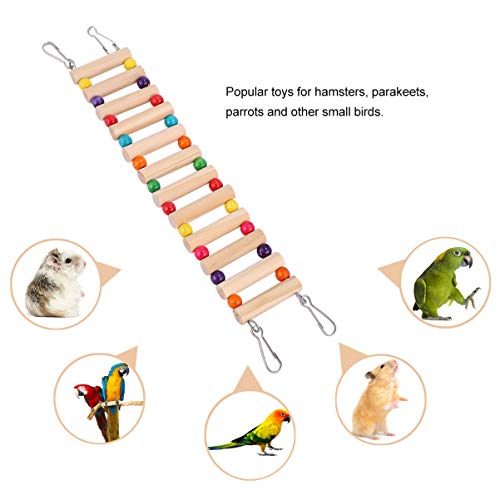 POPETPOP Bunny Toys Bird Ladder Parrot Toys - Natural Wood Step Ladder Swing Bridge for Pet Hamster Parakeet Trainning Playing Birds Cage Accessories Rabbit Toys