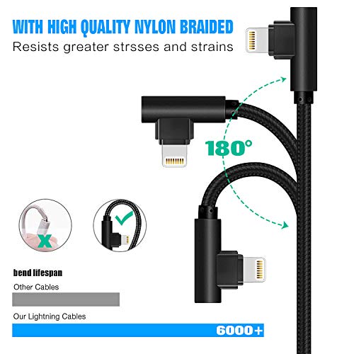 iPhone Lightning Cable 6FT,[MFi Certified] Right Angle Fast Charging Cable 90 Degree Extra 6FT/3Pack Nylon Braided iPhone Charger Cable for iPhone 12/11/Xs Max/XS/XR/X, 8 7 6 6S 6 Plus, iPad, iPod