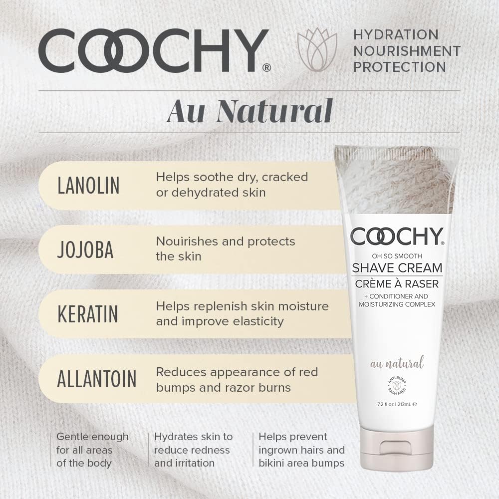 Coochy Intimate Shaving Cream | Shave Conditioner & Moisturizer for Face & Body | Ideal for Sensitive Skin Care, Anti-Bump | Au Natural, 7.2 oz