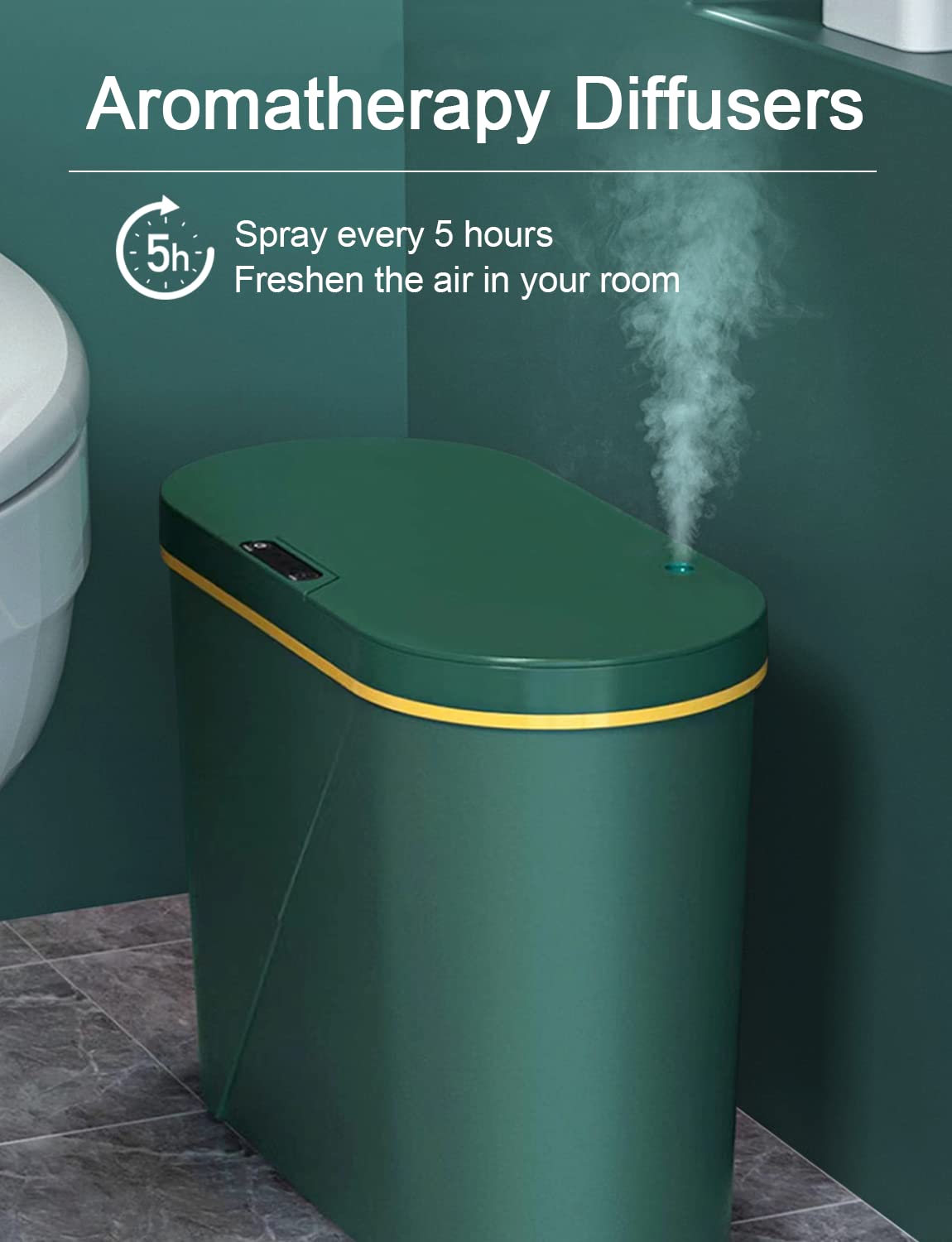 aDeerElf Automatic Bathroom Trash Can with lid, Smart Trash Can Bedroom, Motion Sensor Trash Can Small Smart Trash Can Touchless Slim Garbage Can(Green, 4.2 Gallon)