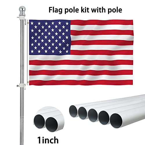 American flag with pole,Flag poles kit for 3 x 5 Flags Holder,Including 100% Polyester Flags, 6 FT stainless steel No Tangle Spinning Pole and 2-Position Flag Pole Bracket(American flag)
